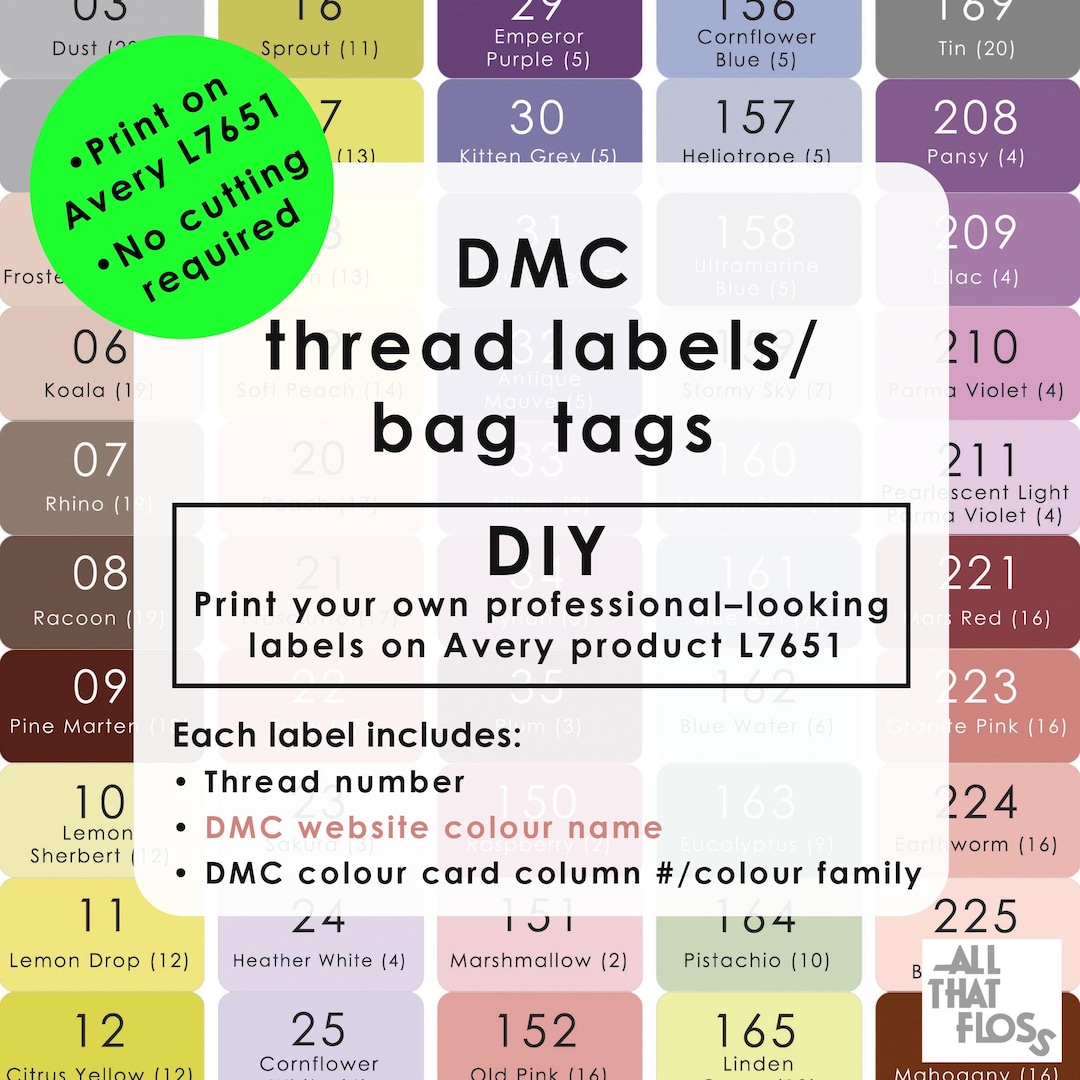 Download DMC Thread Labels/bag Tags | DMC Website Colour Names, Numbers ...