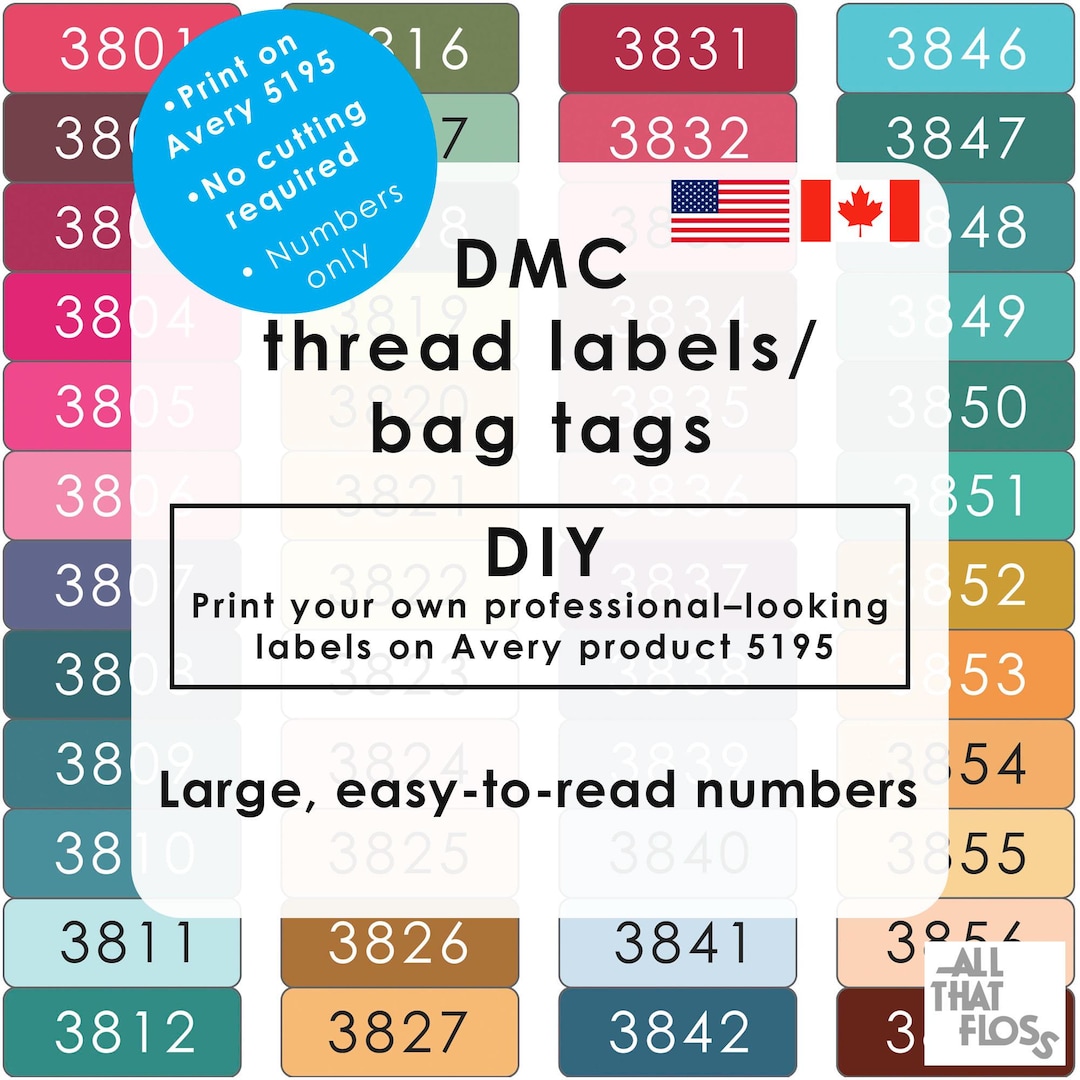 DMC Thread Labels | Avery 5195 | Large Numbers | Instant PDF Download ...