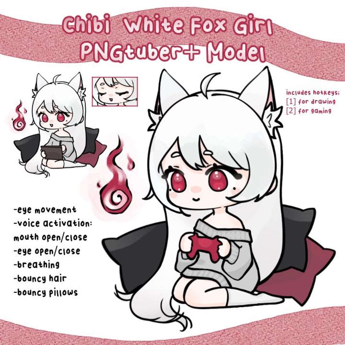 White Fox Girl Pngtuber Plus Model | Pre-made Avatar Ready-to-use for ...