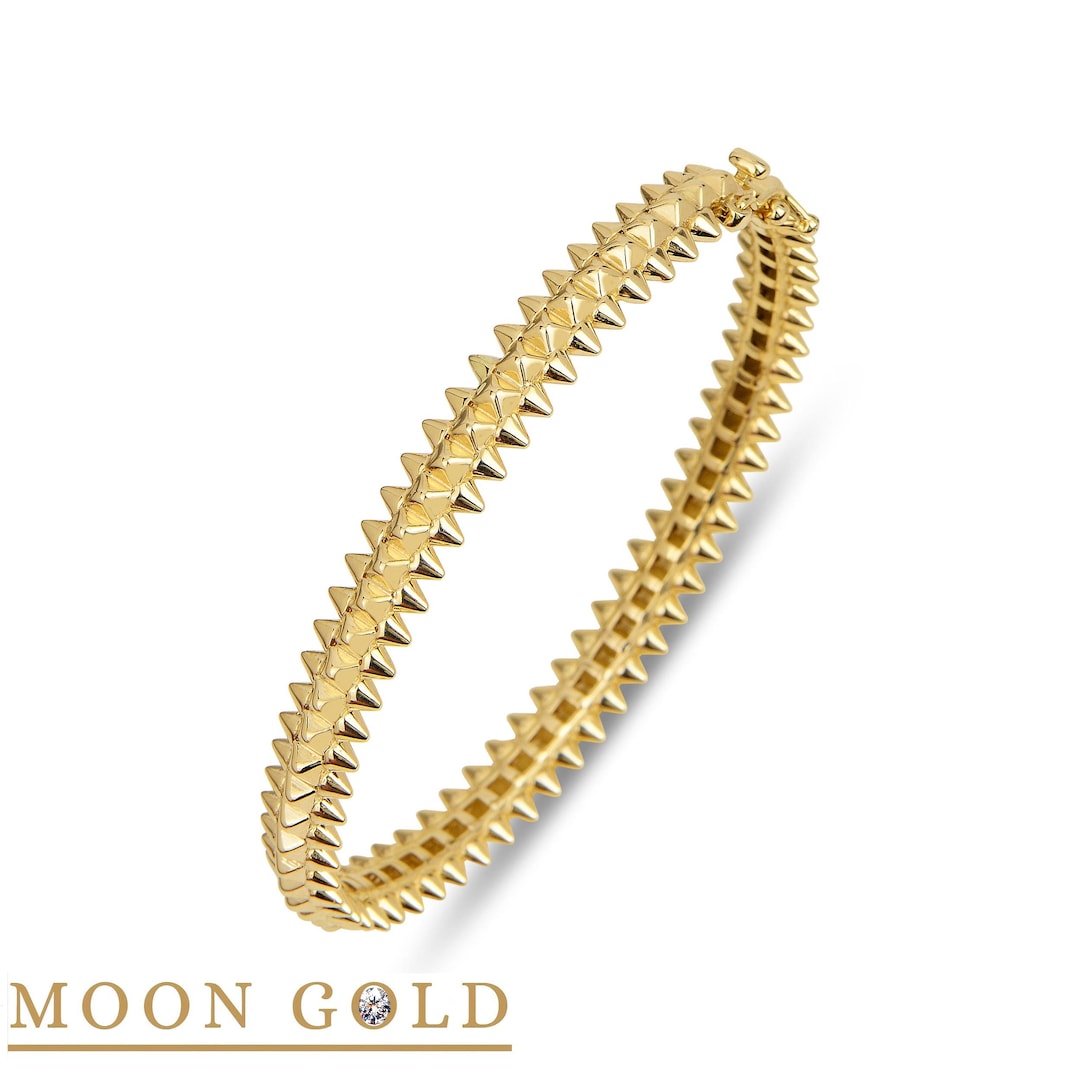 14K Gold Spike Bangle Bracelet: Handmade Hinged Jewelry - Etsy
