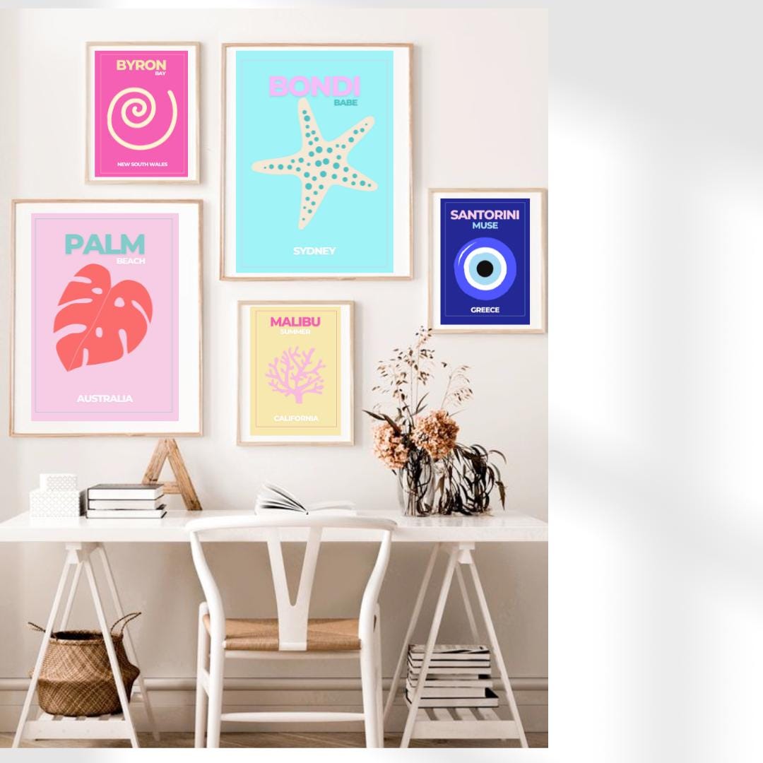 Preppy Beach Destinations - Bondi, Palm, Santorini Etc.. Digital Poster ...