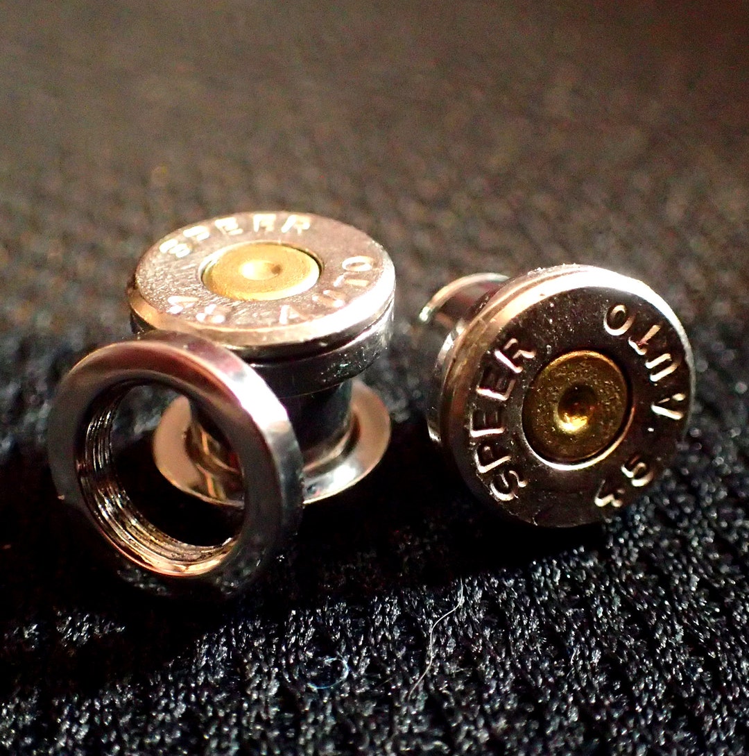Silver Bullet Ear Gauges 45 Caliber Casing Plug Earrings Gift for Him ...
