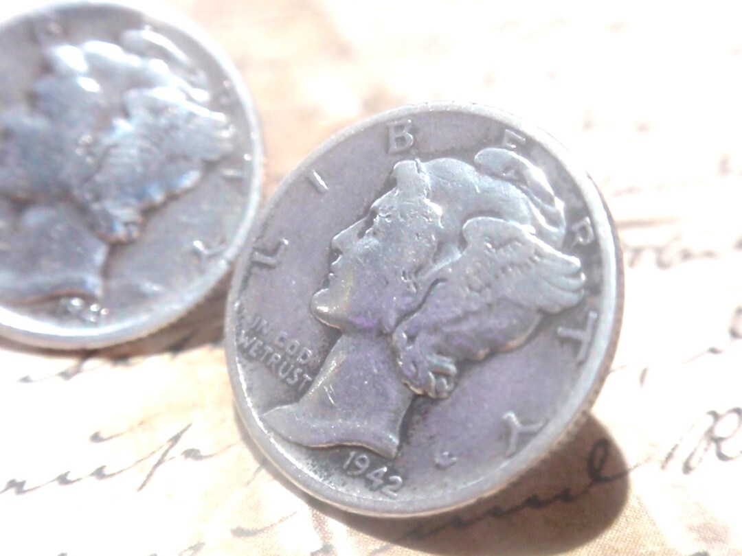 Vintage Mercury Dime Post Stud Earrings Real Silver Dimes With Surgical ...