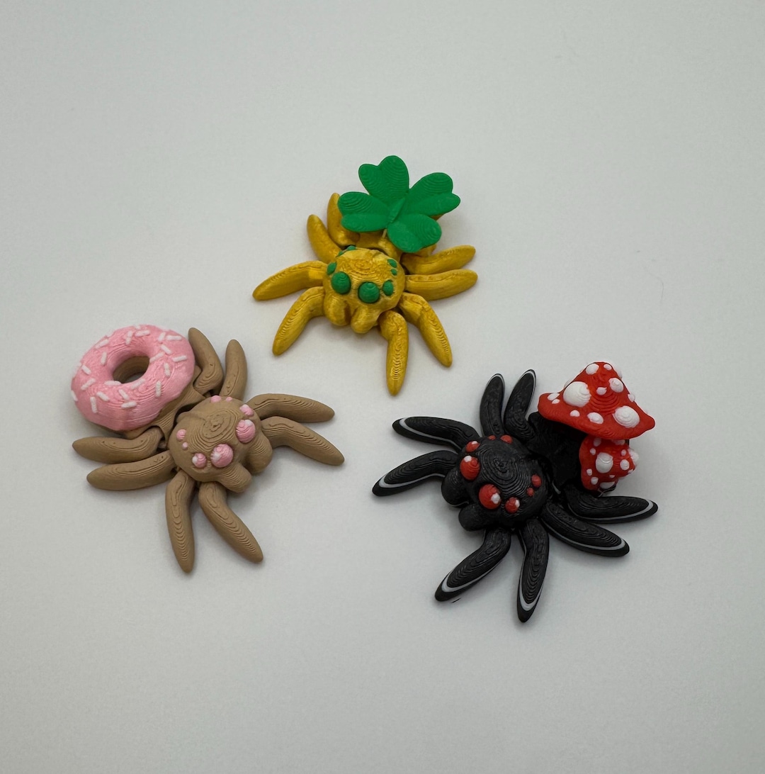 3D Printed Articulated Spiders – Mushroom, Four Leaf Clover, & Donut ...