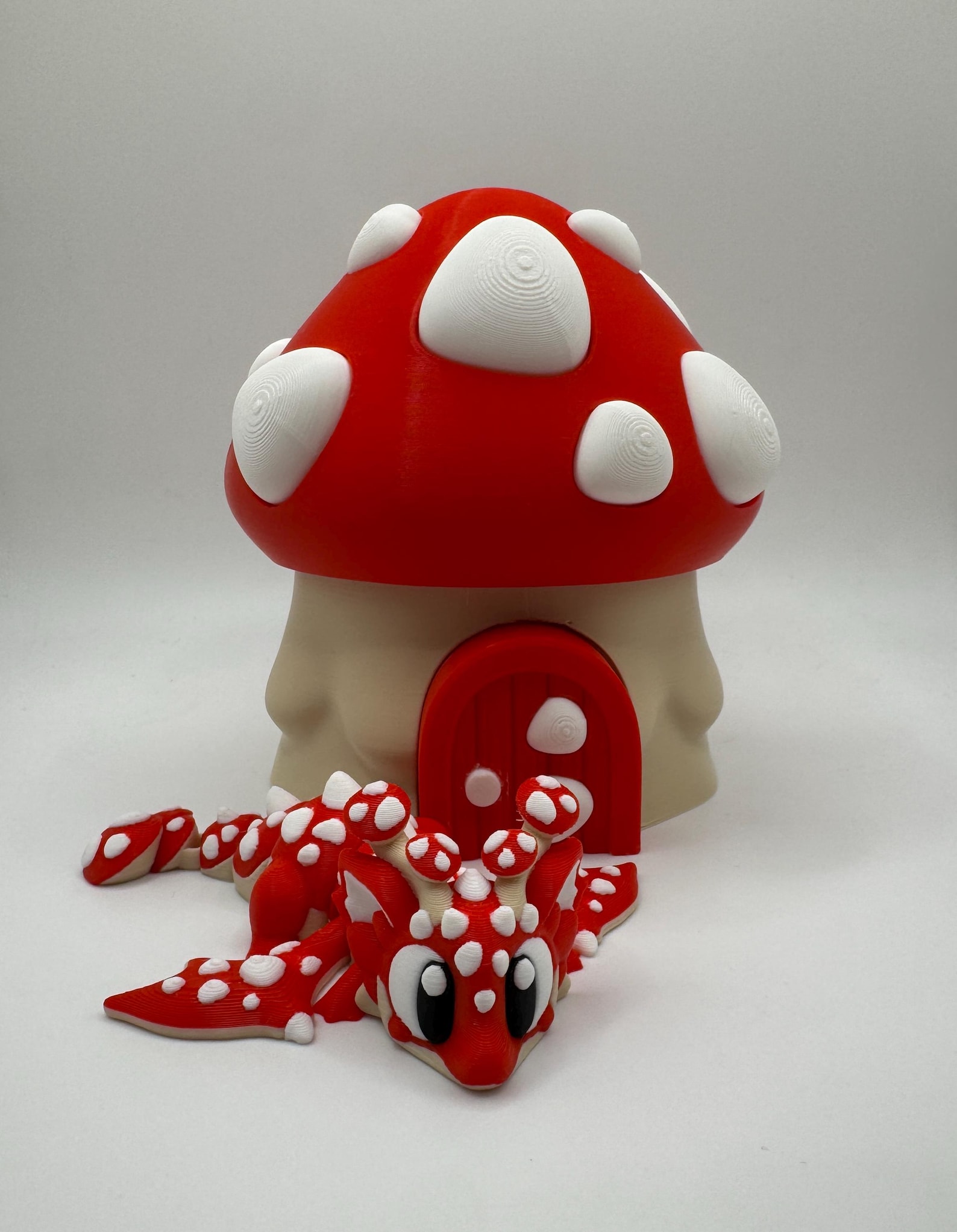 3D Printed Mushroom Dragon With Matching House – Red & Beige Fantasy ...