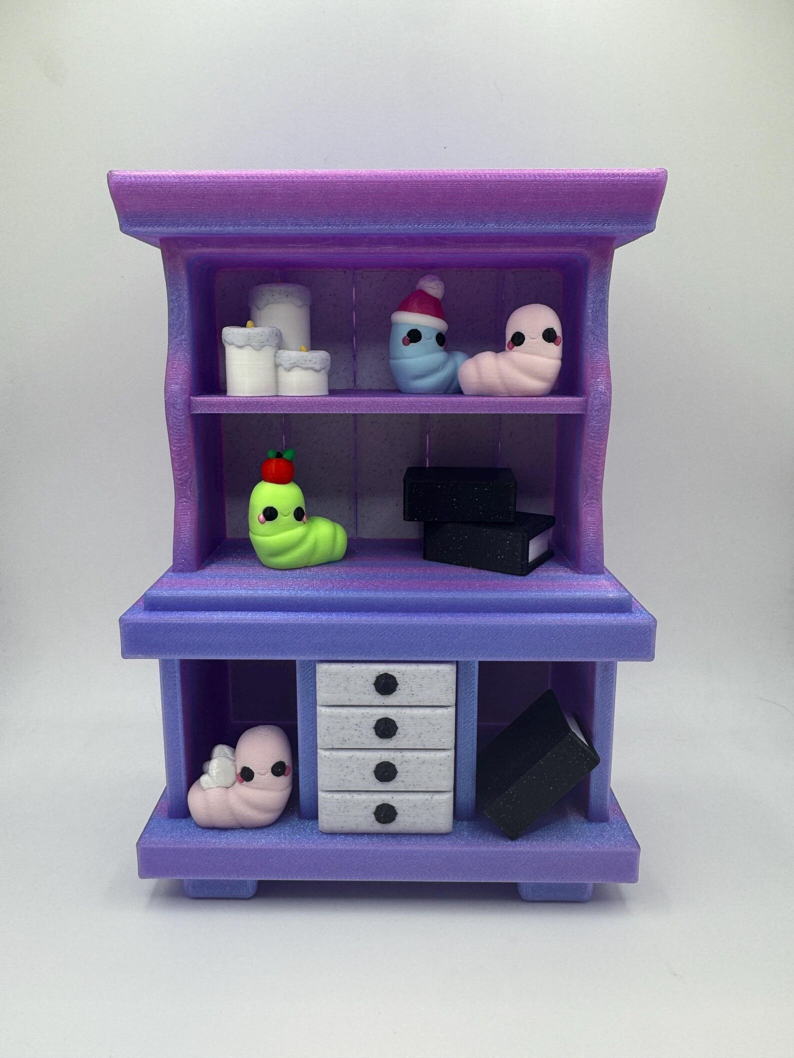 3D Printed Mini Bookshelf With Magnetic Bookworms, Books & Candle Set ...