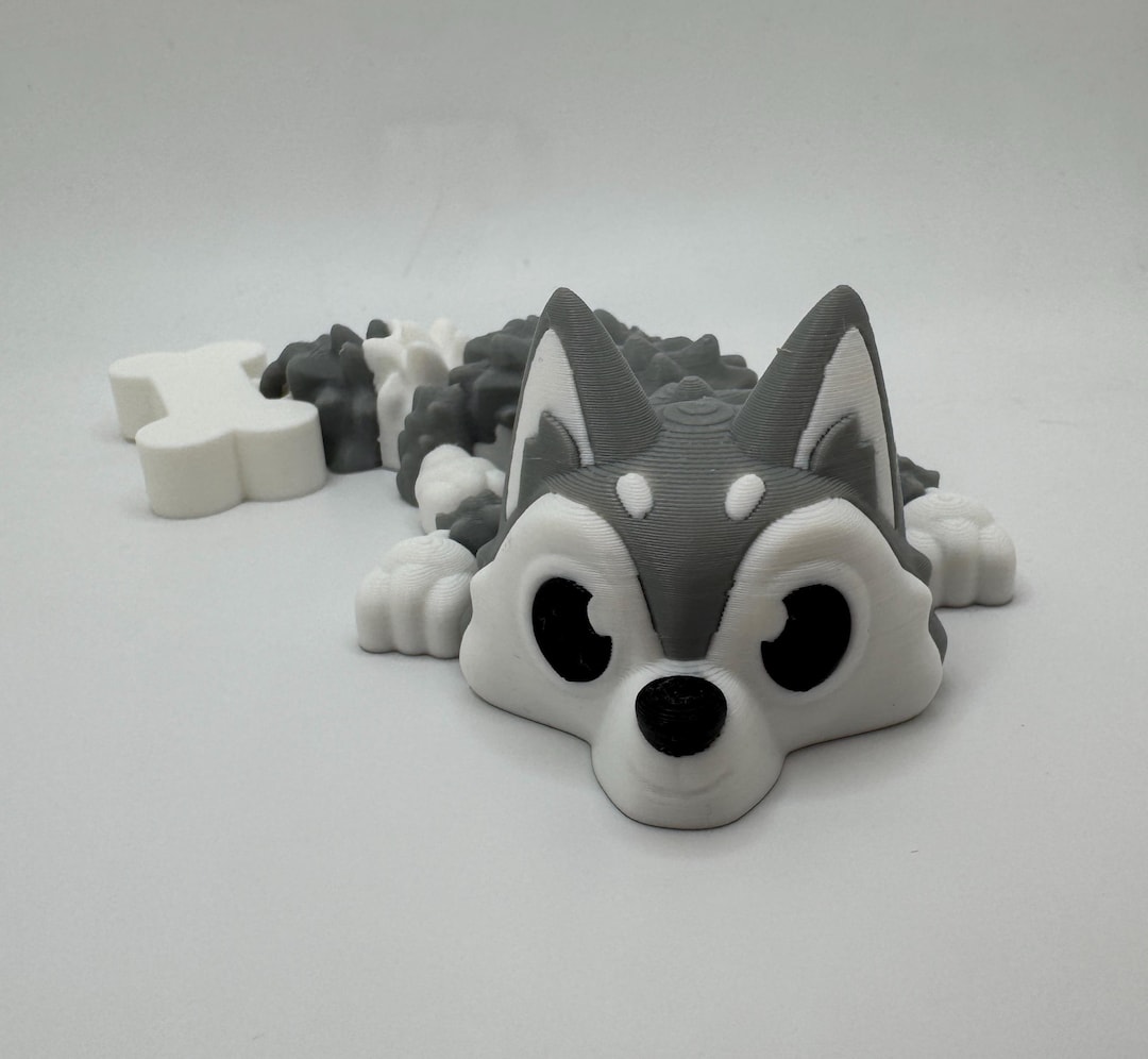 3D Printed Husky • Articulated Husky Figurine • Cute Wolf Puppy Desk ...