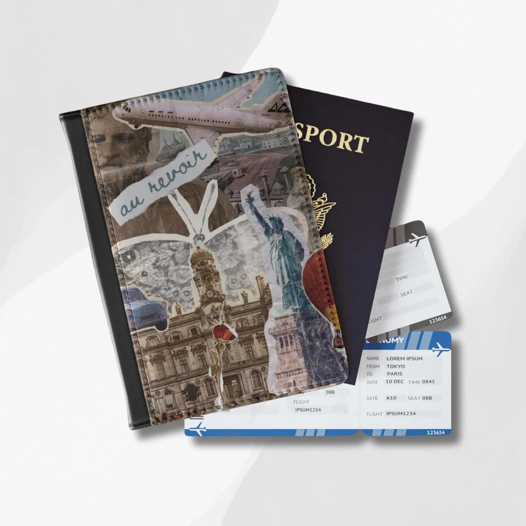 Vintage Collage Passport Cover | "au Revoir" Travel Design - Etsy