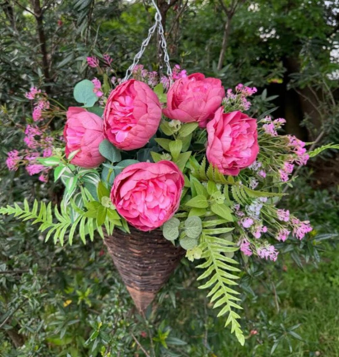 Silk Peonies Hanging Basket - Etsy