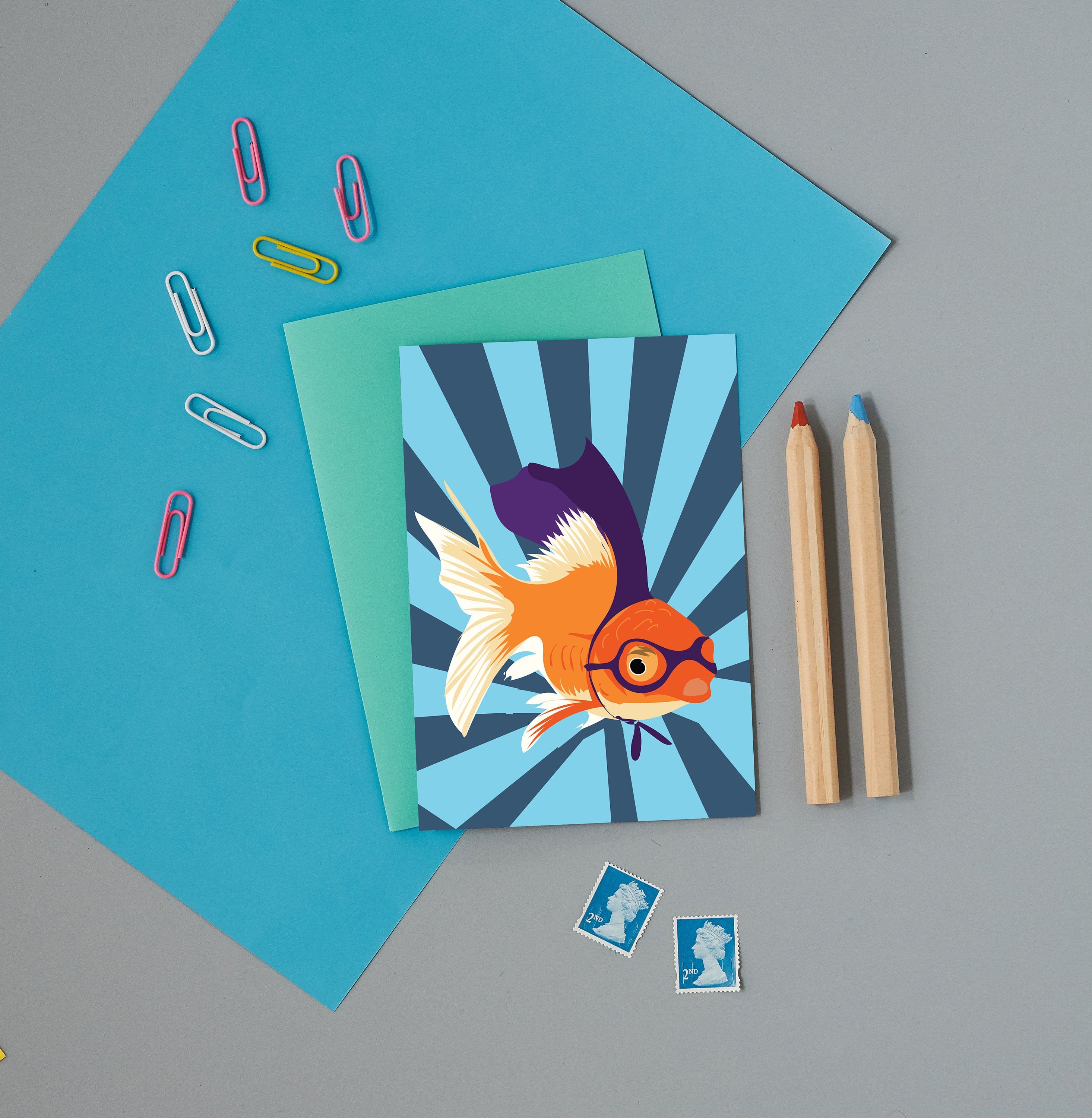 Superhero Goldfish Greeting Card. Fish Super Hero - Etsy