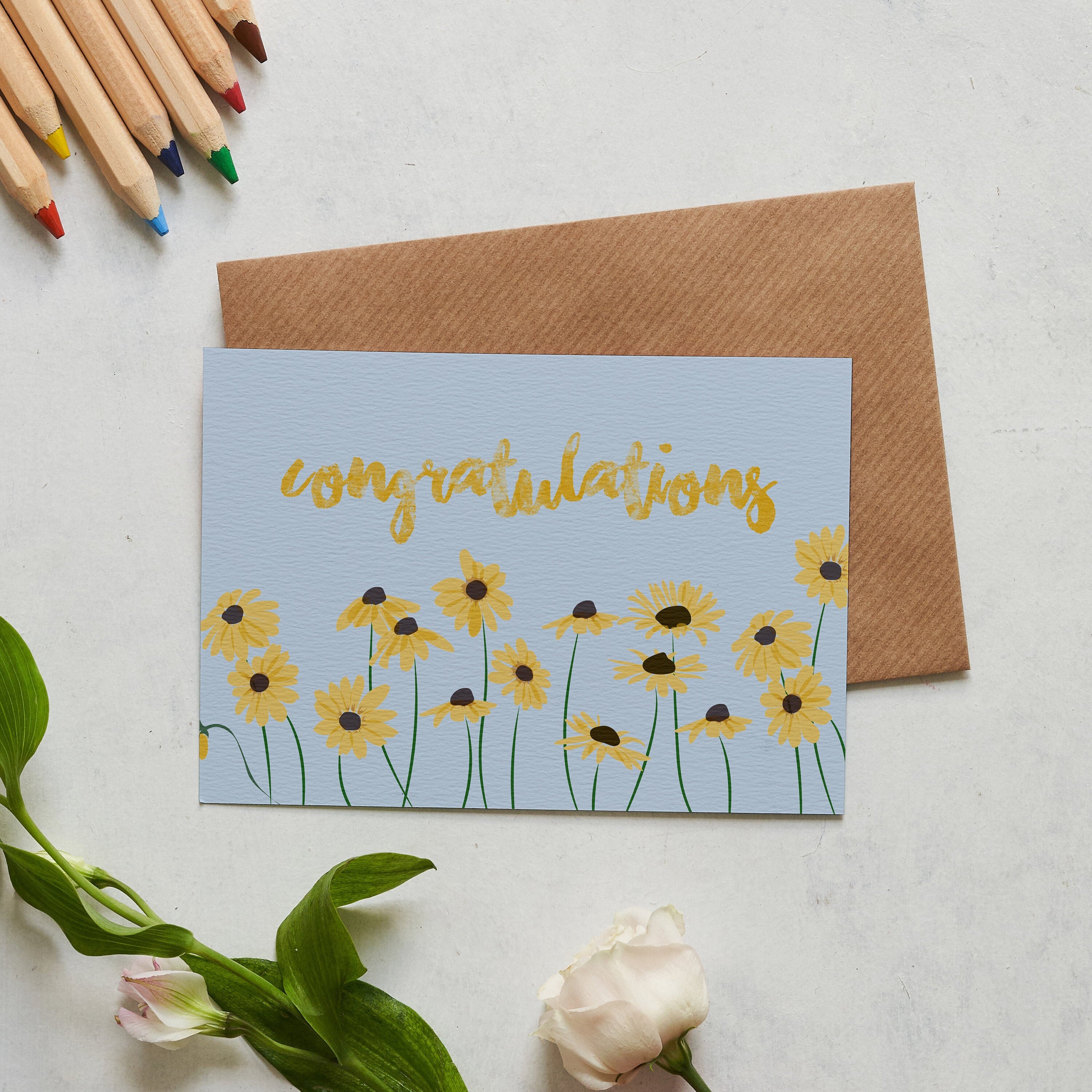 Congratulations Card, With Sunflowers - Etsy UK