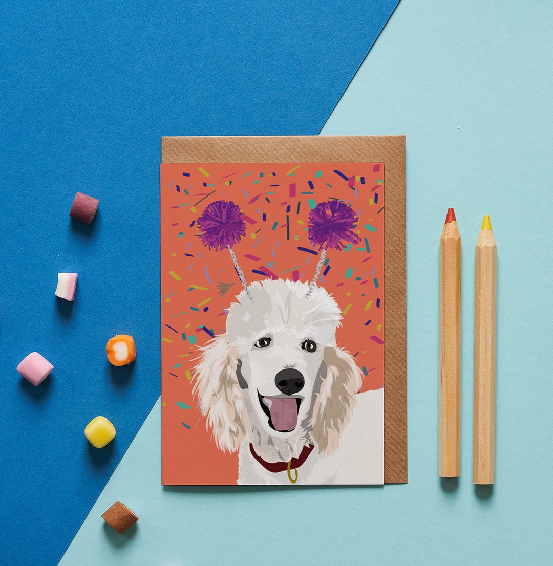 Birthday Poodle Greeting Card With Confetti Illustration Deely Boppers ...