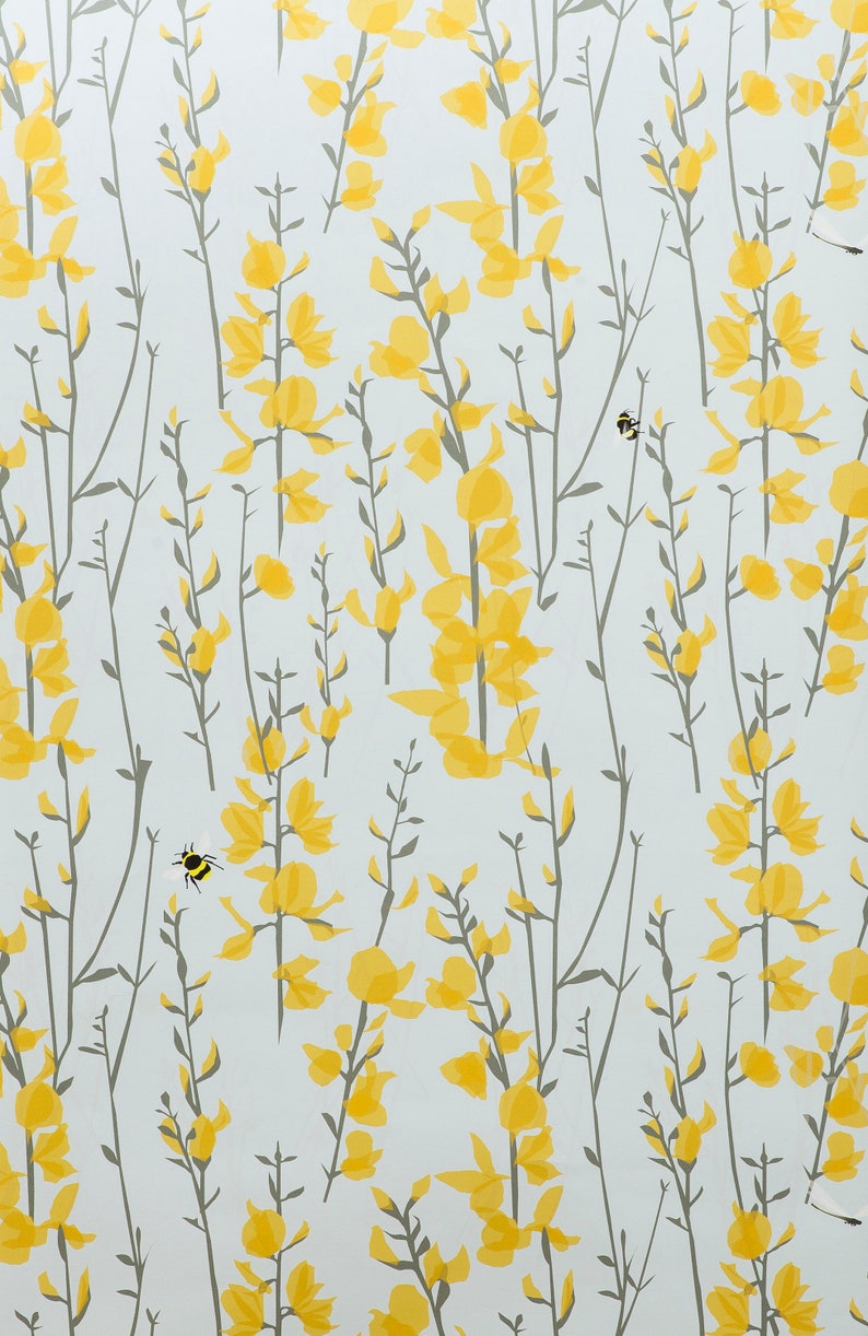 Broom and Bee Wallpaper in Two Colour Options Grey or Blue | Etsy