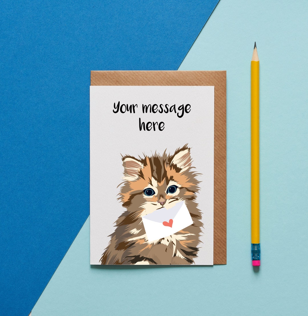 Customise a Kitten With Envelope Card With Your Own Message. Choose ...