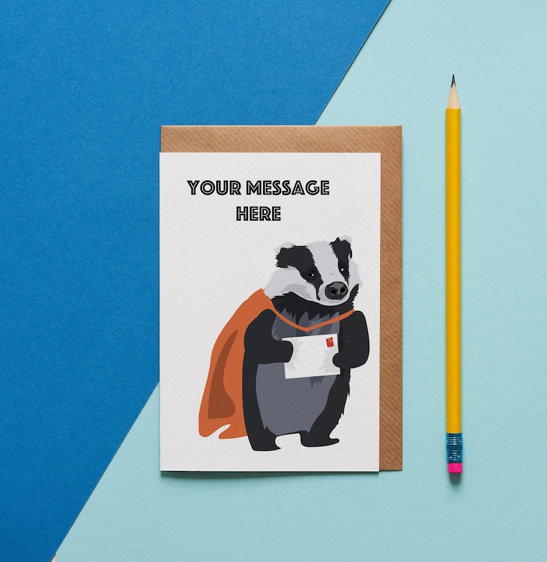 Customise Your Badger in a Cape Card With Your Own Message. | Etsy