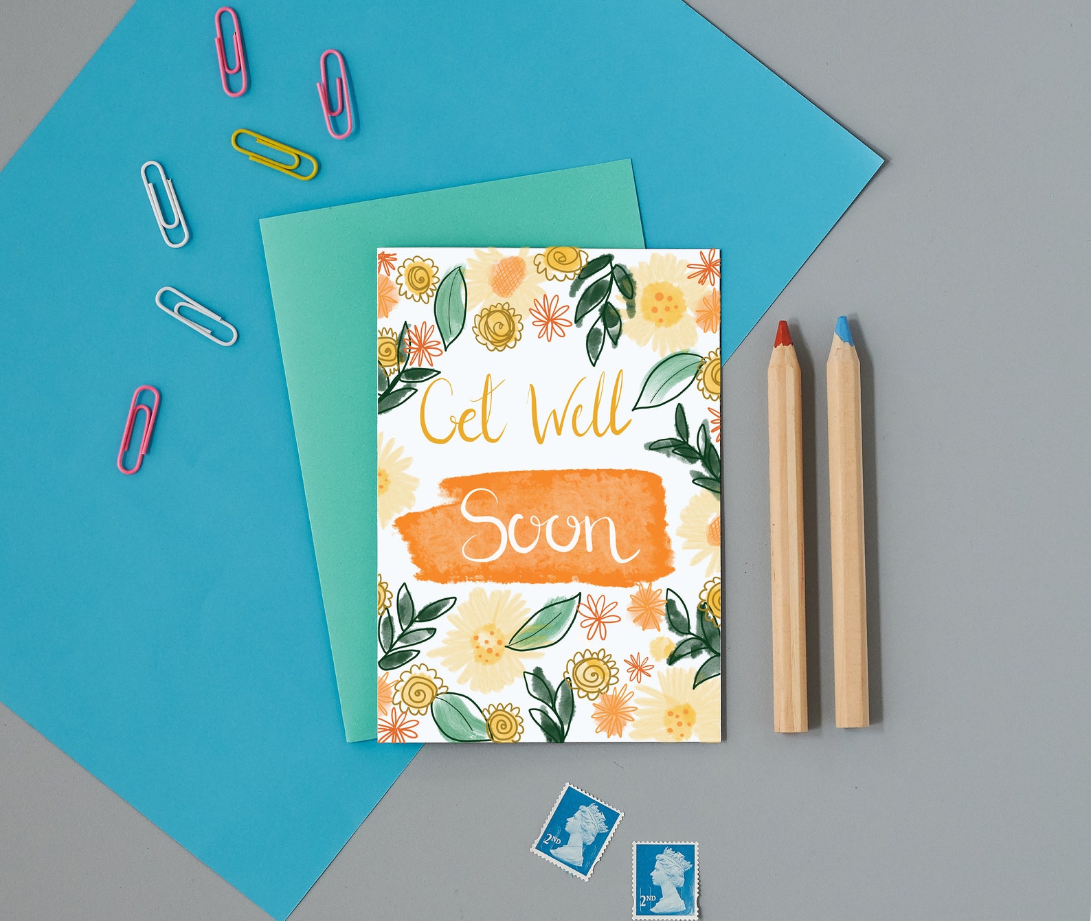 Get Well Soon Card With Flower Background | Etsy