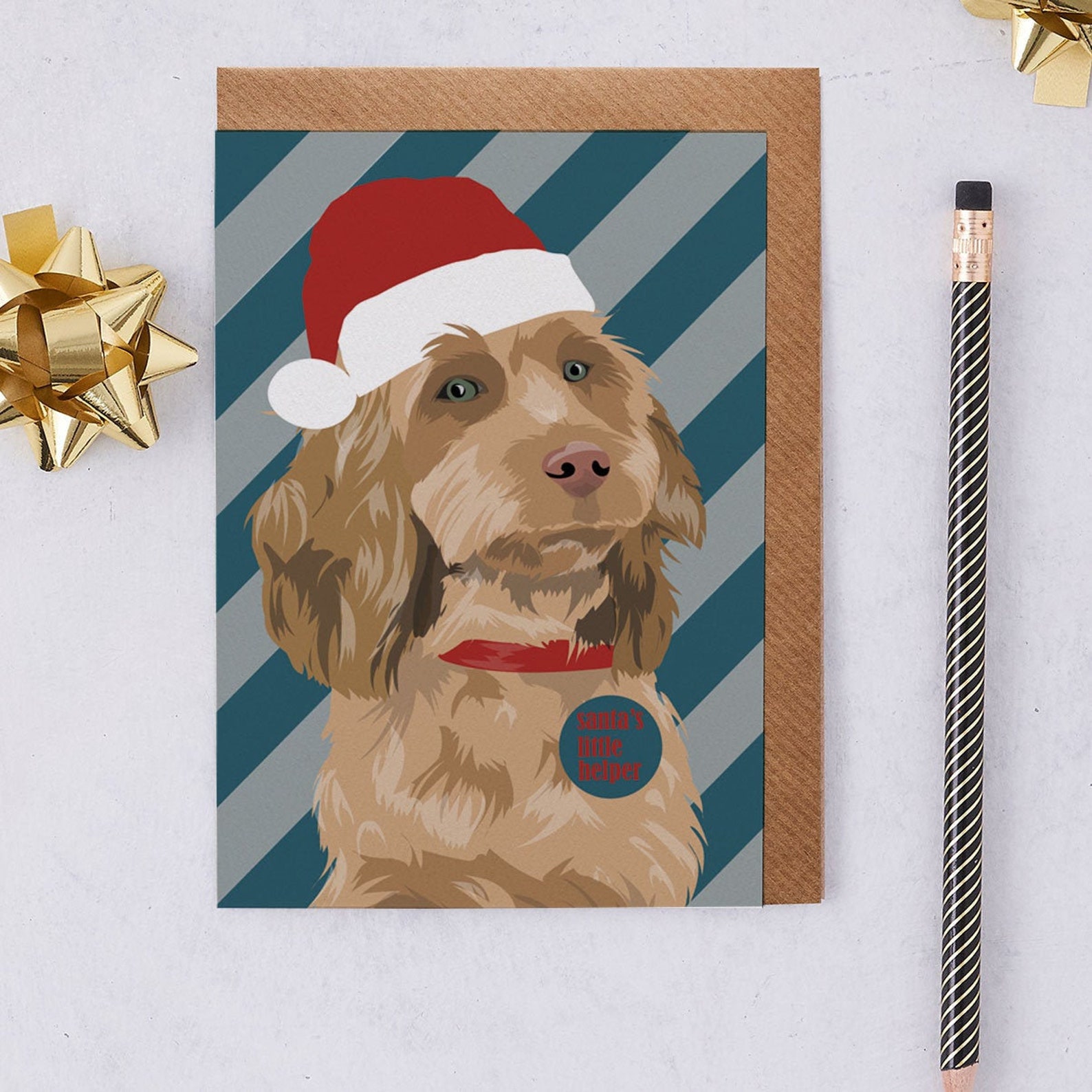 Christmas Cockapoo Card Wearing a Santa Hat With a Santa's Little ...