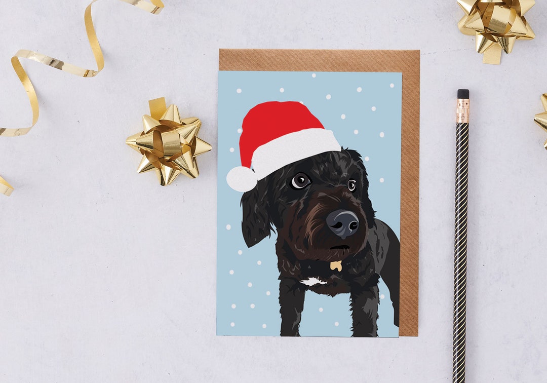 Christmas Black Cockapoo Card, With Santa Hat - Etsy