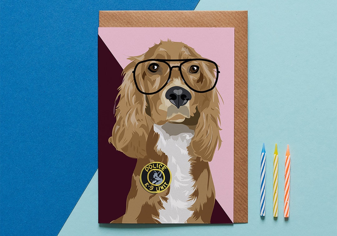 Cocker Spaniel Card, K9 Police Dog With Badge and Glasses - Etsy
