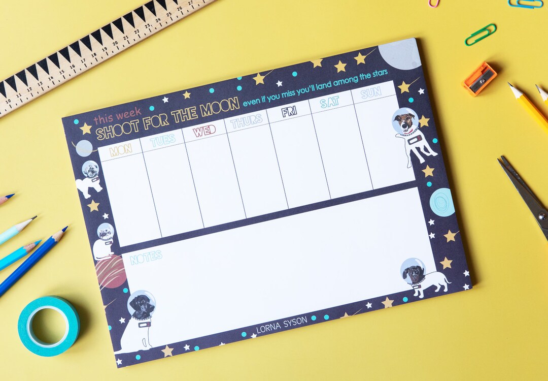 Space Pets, Astro Pets, Weekly Planner, Undated A4 Planner, 50 A4 Pages ...