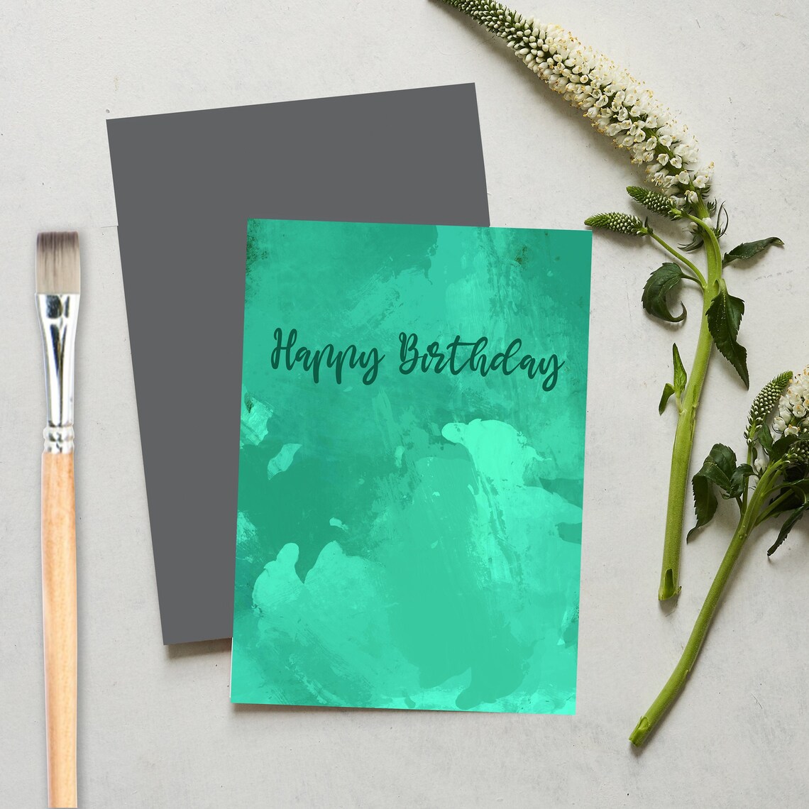 Happy Birthday Greeting Card With Green Painted Background - Etsy