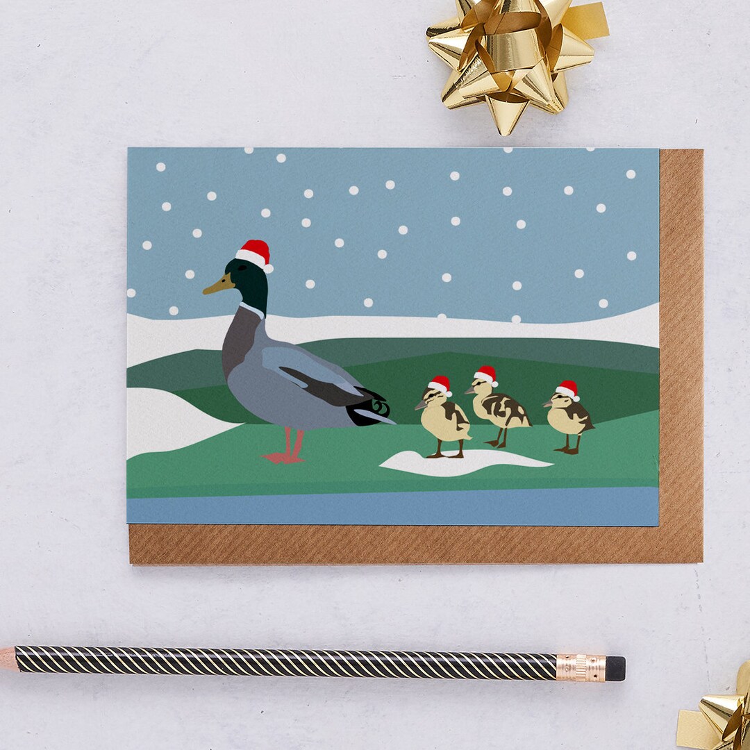 Christmas Duck Family Card, Mummy Duck and Her Little Ducklings in ...