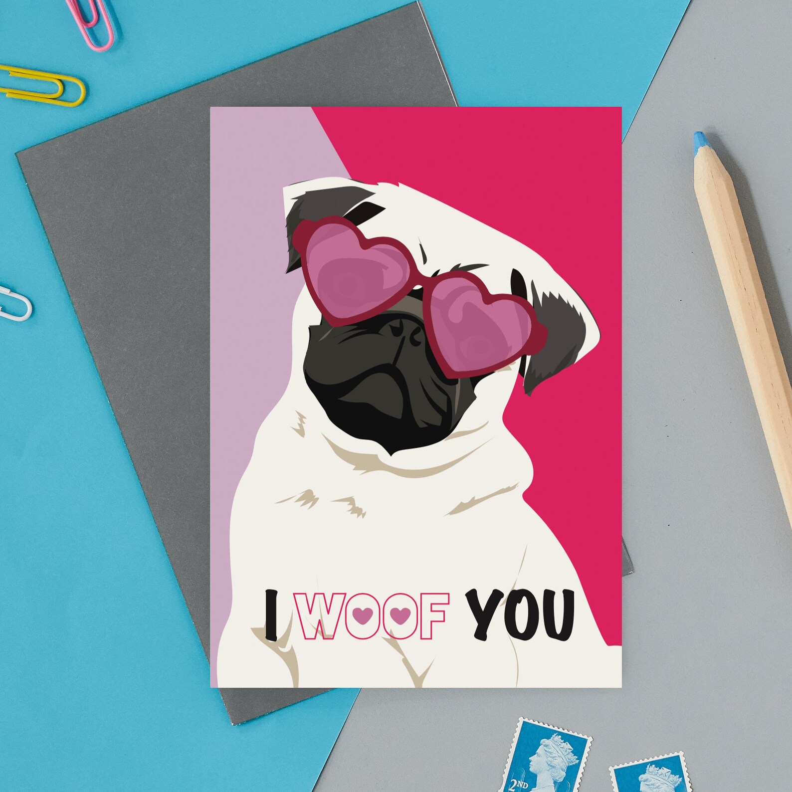 Pug I Woof You Valentines Greeting Card Dog Wearing Heart - Etsy