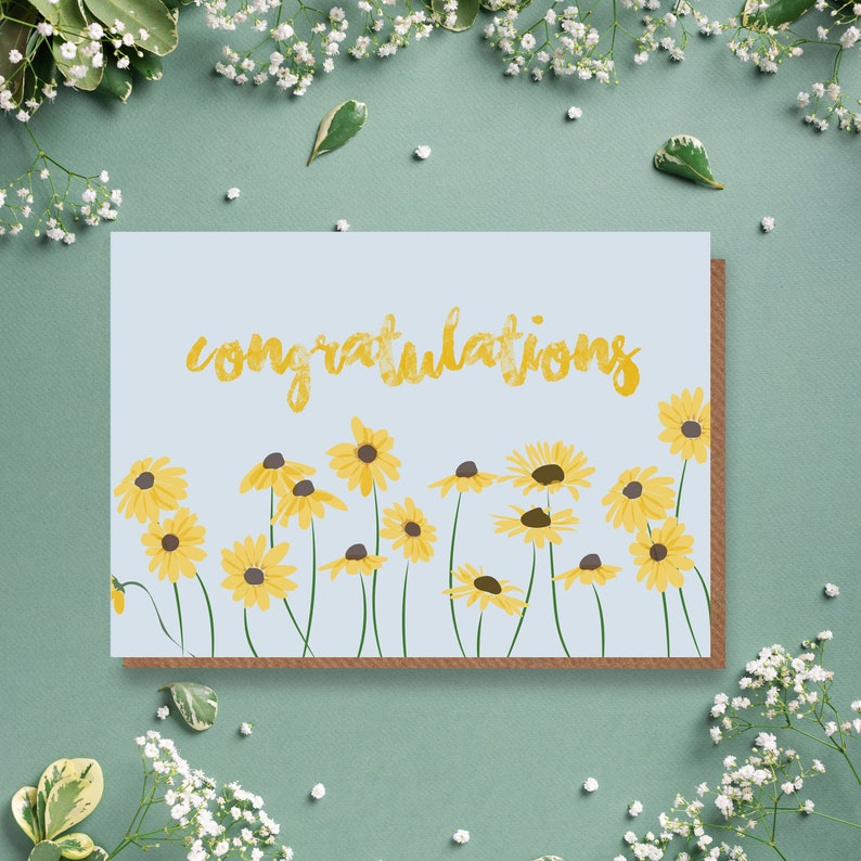 Congratulations Card With Sunflowers | Etsy