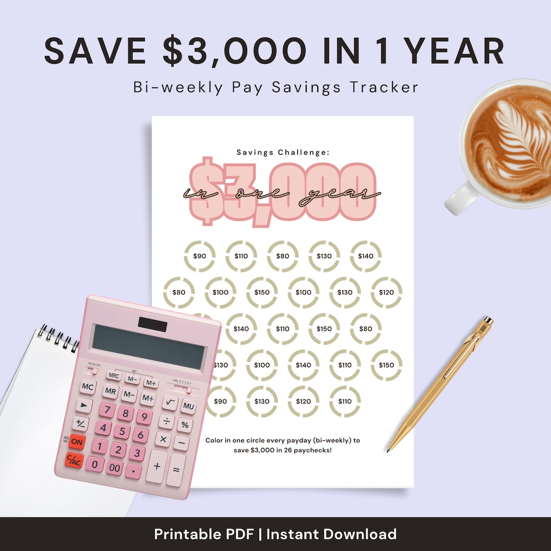 3K Savings Challenge Tracker Printable - Bi-weekly Budgeting Tool ...