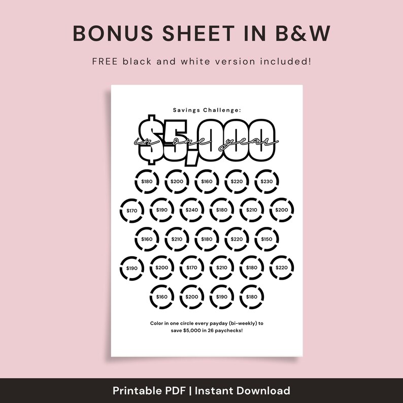 5K Savings Challenge Tracker Printable - Bi-weekly Budgeting Tool ...