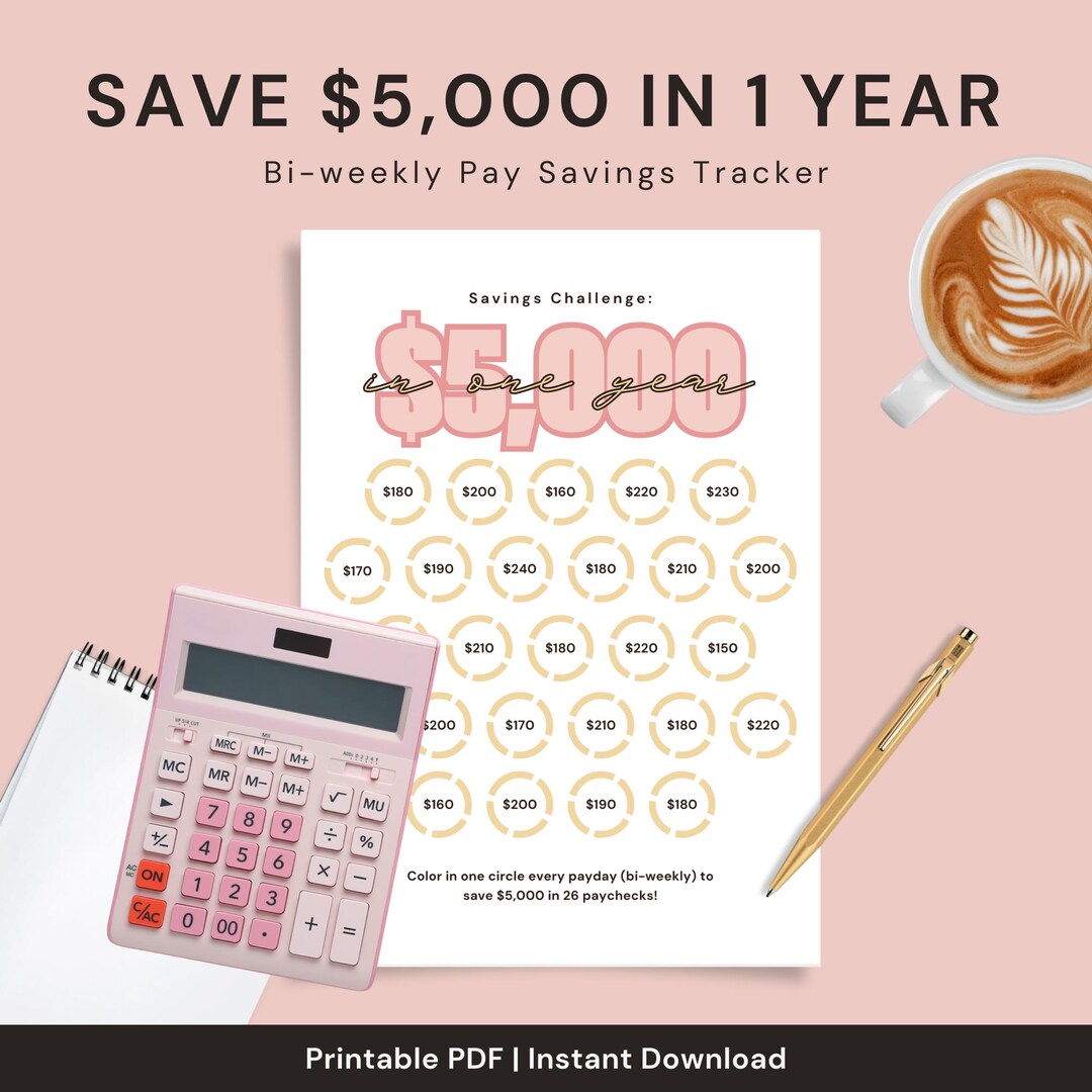 5K Savings Challenge Tracker Printable - Bi-weekly Budgeting Tool ...