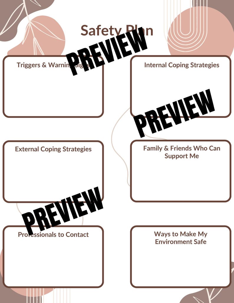 Suicide Safety Plan Templates - Set of 5 Templates for Suicide Safety ...