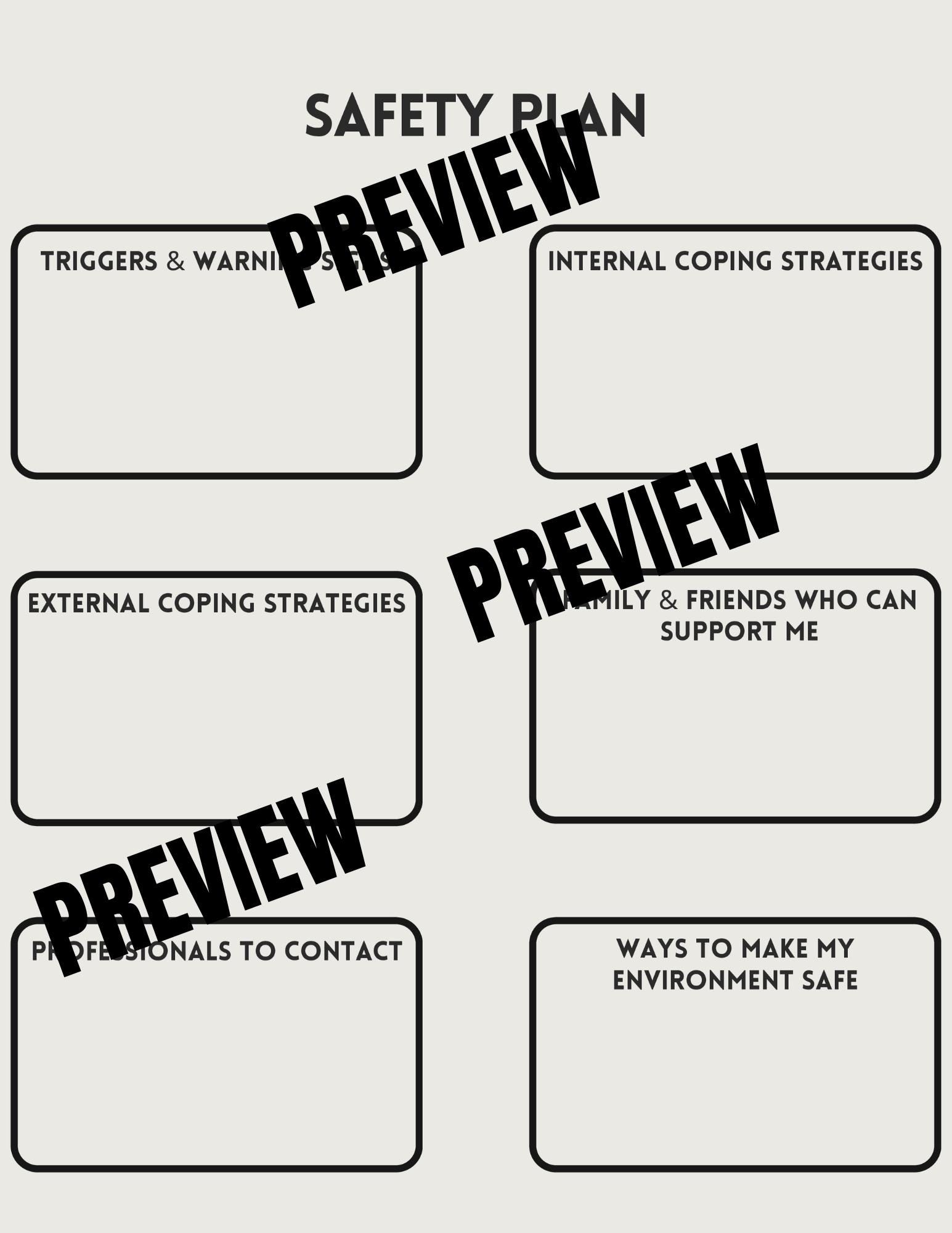 Suicide Safety Plan Templates - Set of 5 Templates for Suicide Safety ...
