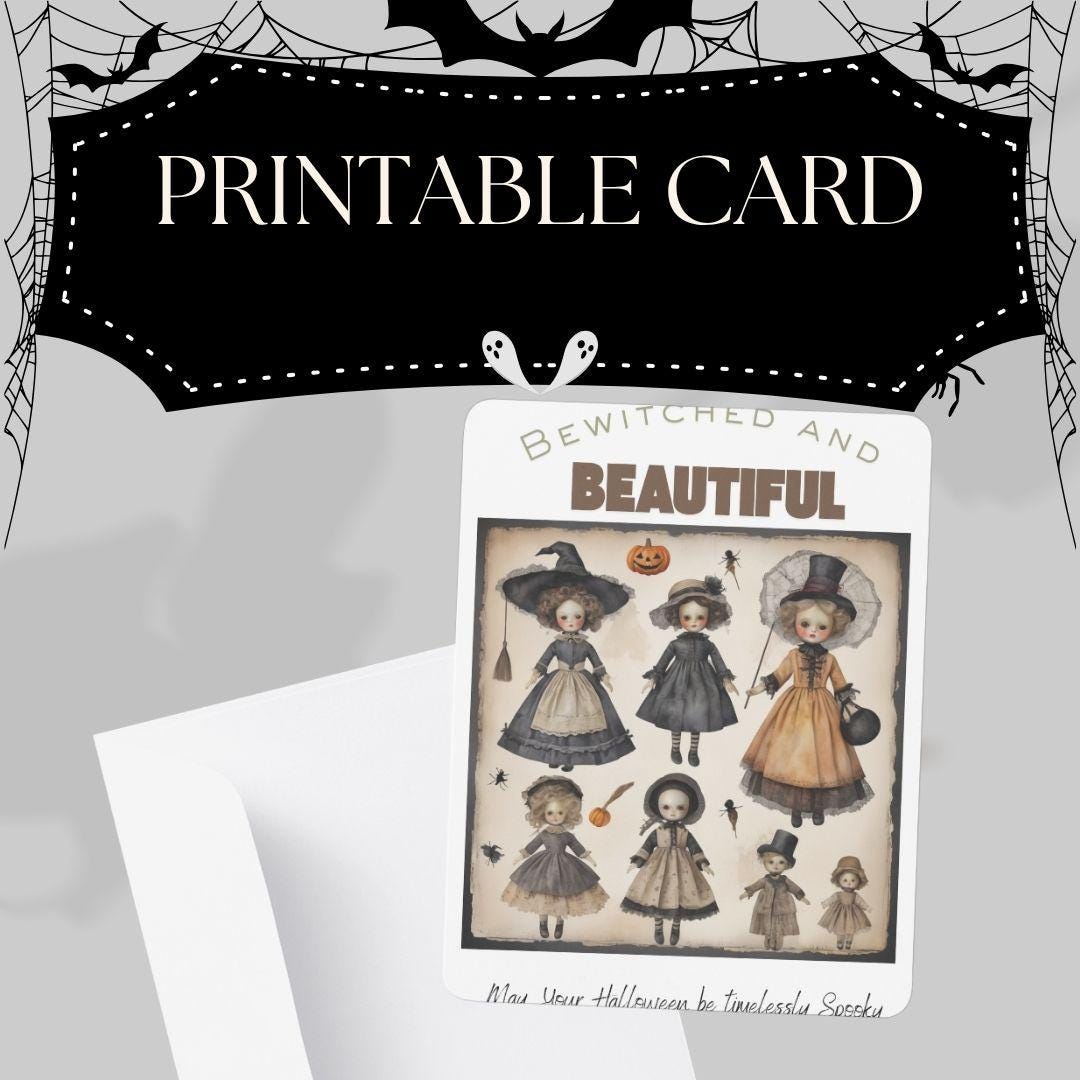 Printable Halloween Cards| Bewitched and Beautiful 5x7 Foldable ...