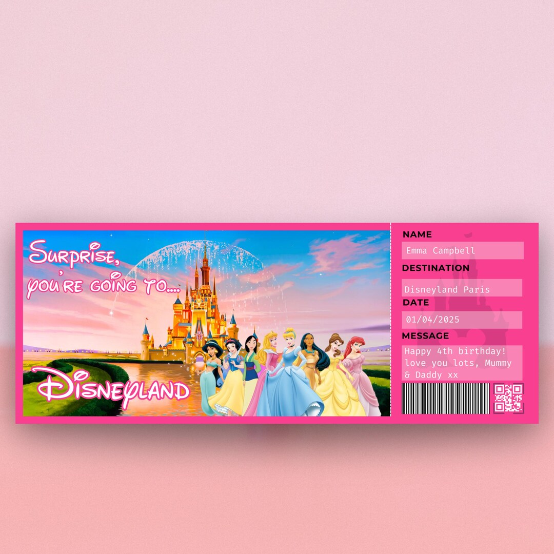 Disney Princess Ticket, Custom Disney Ticket, Disney Ticket, Customised ...
