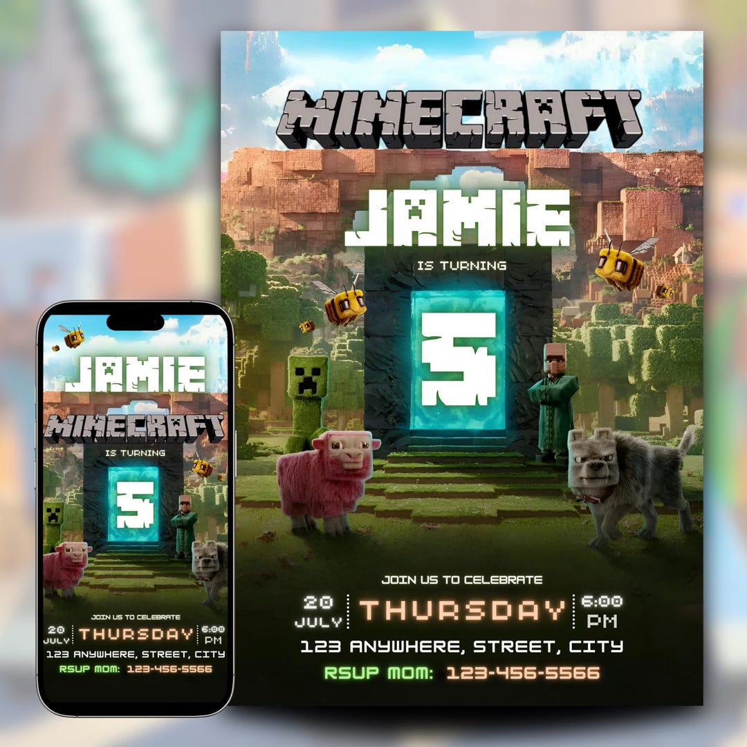 Minecraft Birthday Invitation |minecraft Birthday Party | Canva Template Invite | Minecraft ...