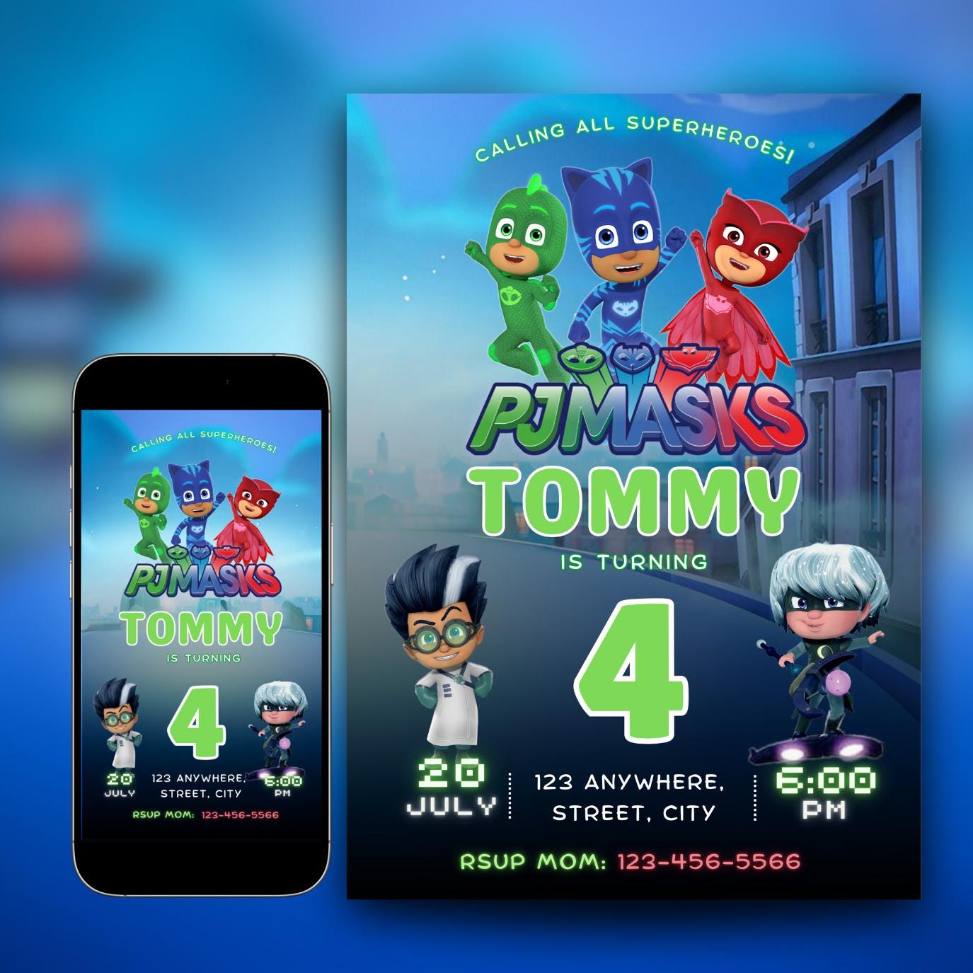Invitaciones De Cumpleaños De Pj Masks De Gecko Para Imprimir Kits