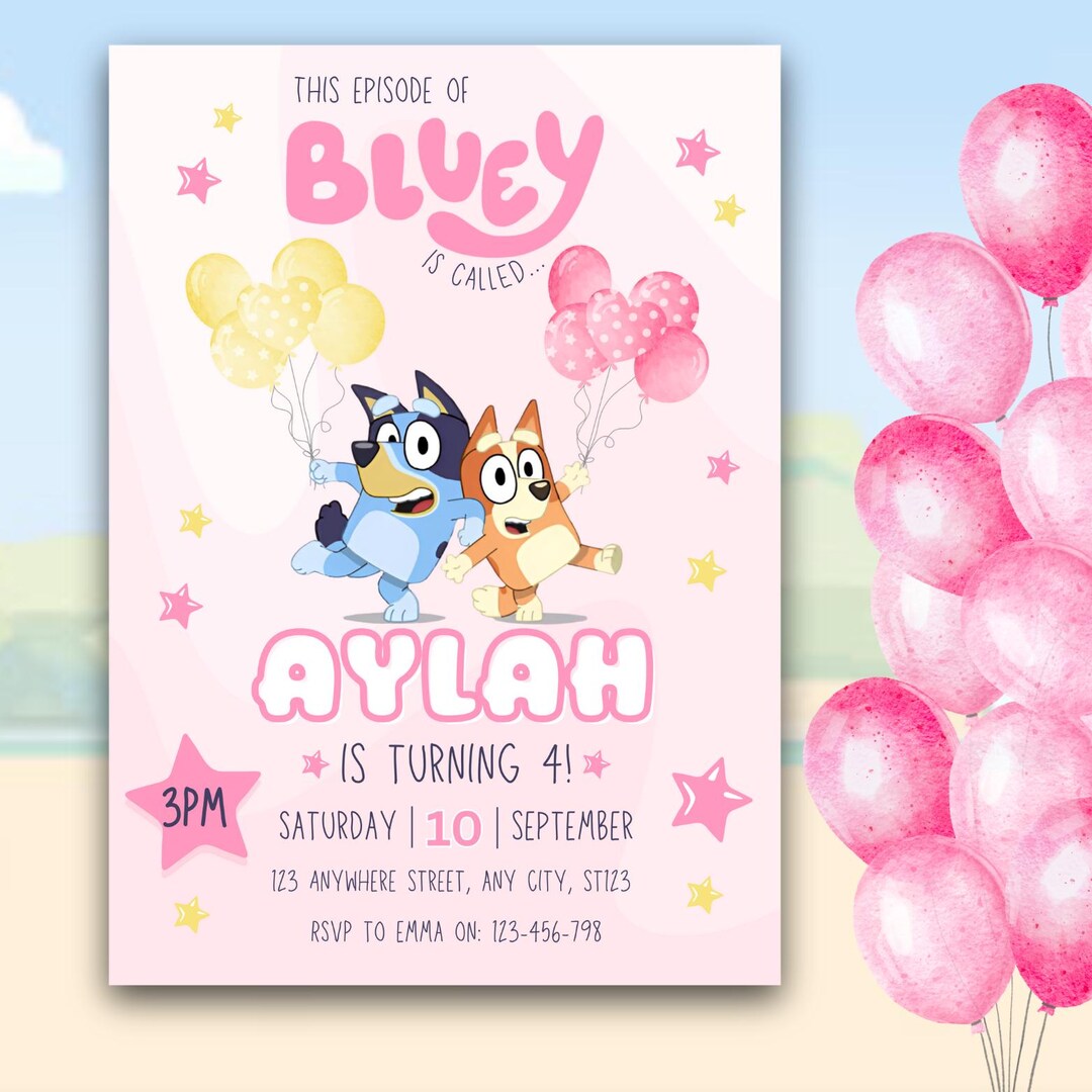 Girls Bluey Birthday Invitation |bluey Birthday Party | Canva Template ...