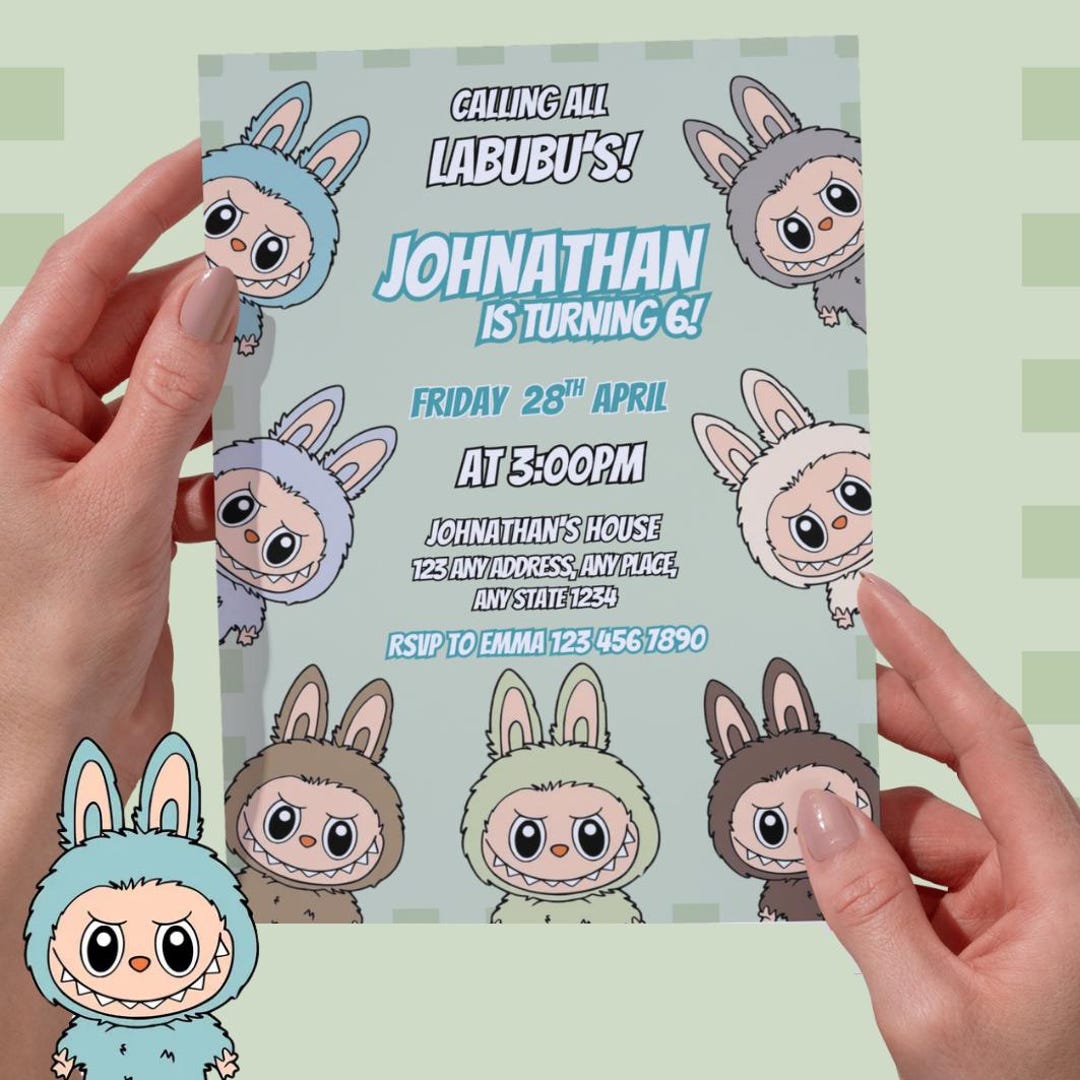 Boys Labubu the Monsters Birthday Invitation Template, Editable ...