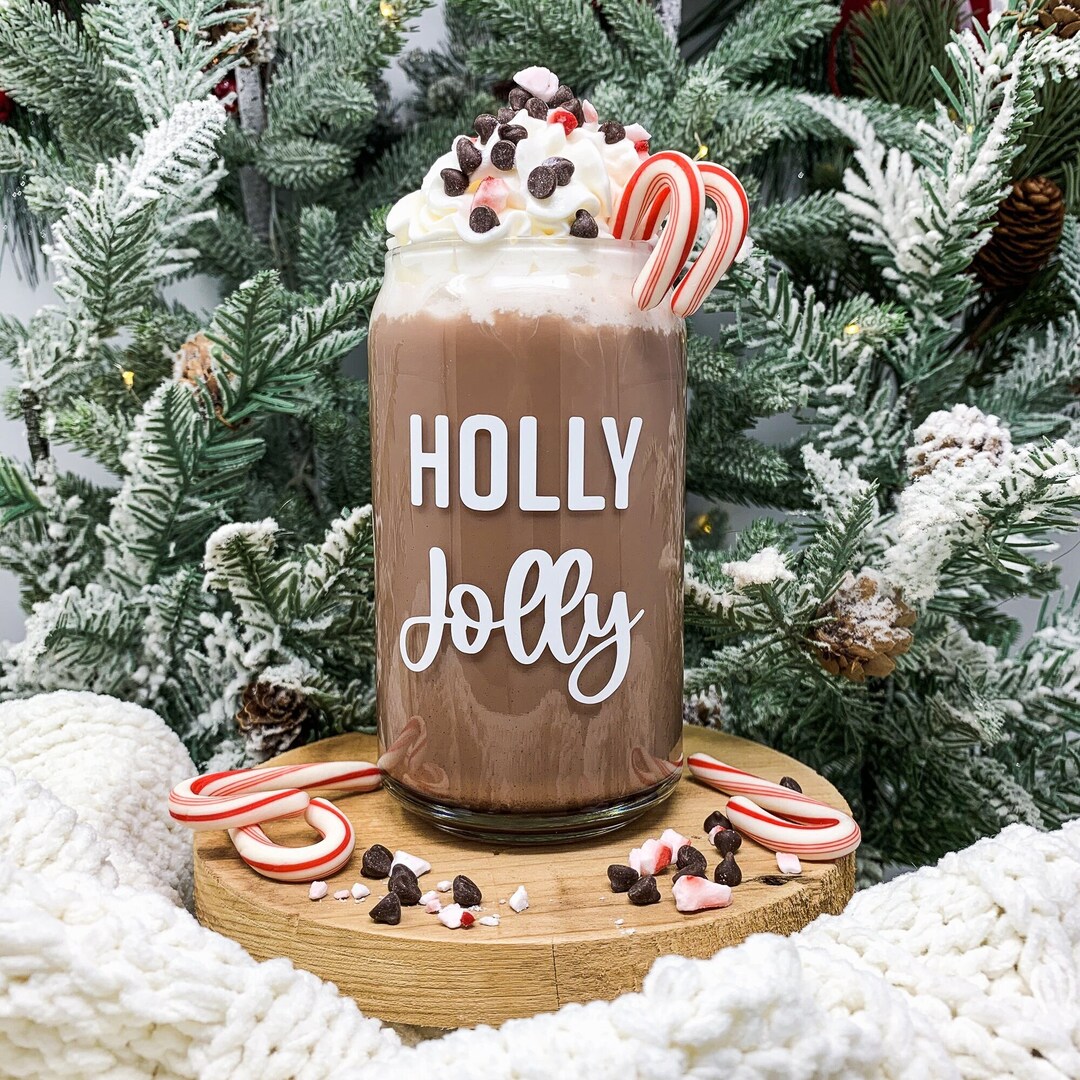 Holly Jolly Glass Coffee Cup: 16oz Beer Tumbler - Etsy