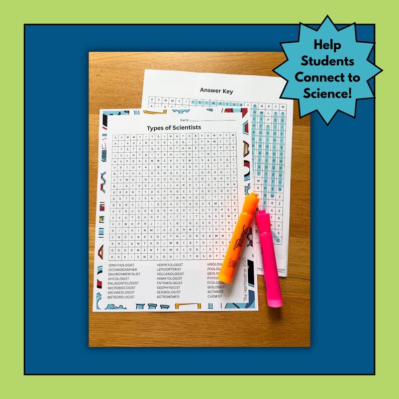 Types of Science Word Search, Crosswords & Scientist Code Names ...