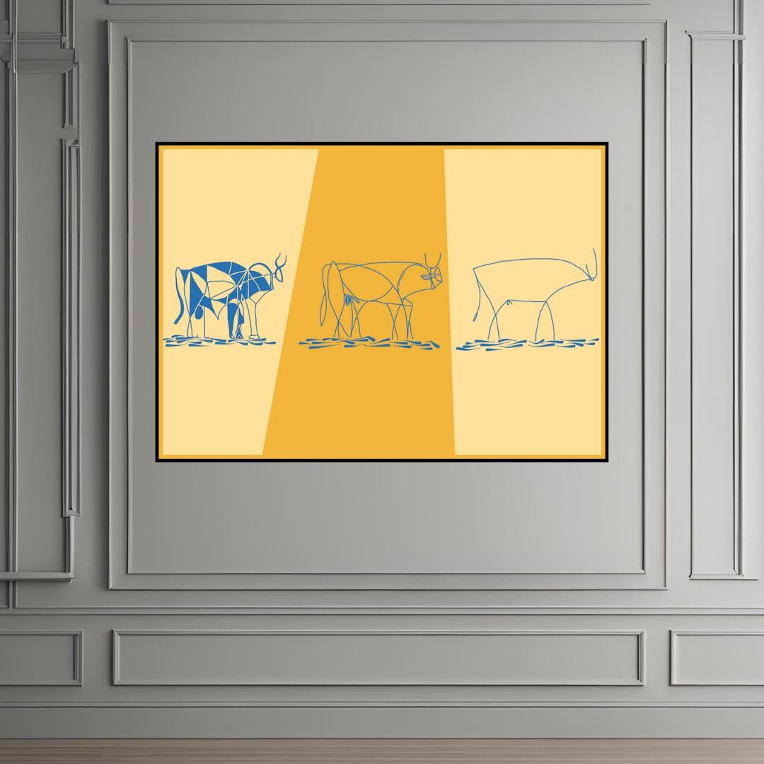 Pablo Picasso Evolution of Bull Line Drawing Print, Minimalist Animal ...