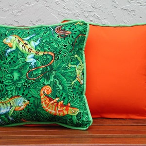 Lizard Pillows, Reptiles Rule Pillow, Bright Orange Pillow With Lime ...