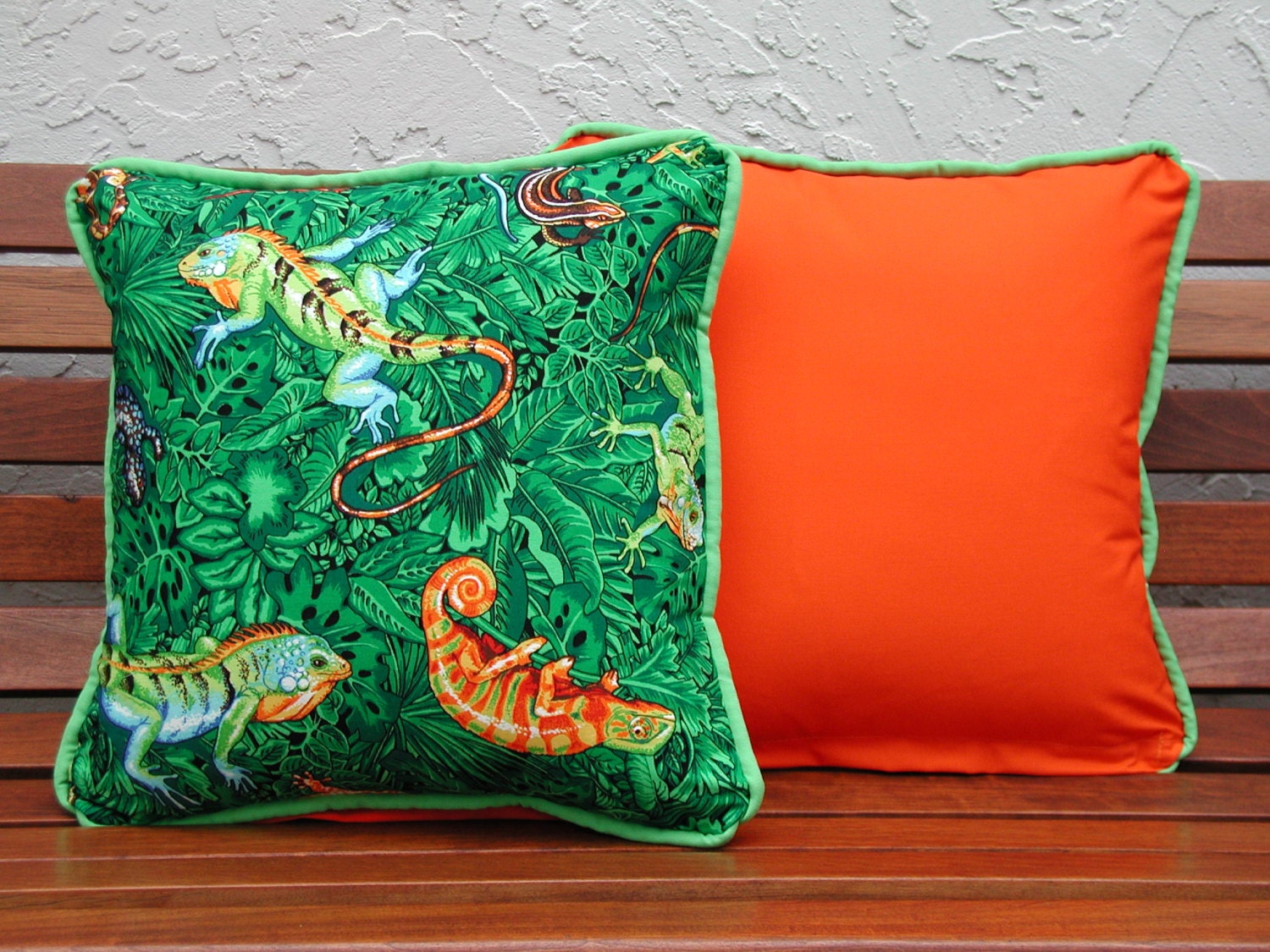 Lizard Pillows, Reptiles Rule Pillow, Bright Orange Pillow With Lime ...