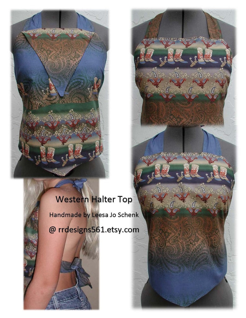 Western Halter Top, Cowgirl Boots Top, Backless Halter Top, Summer Top ...