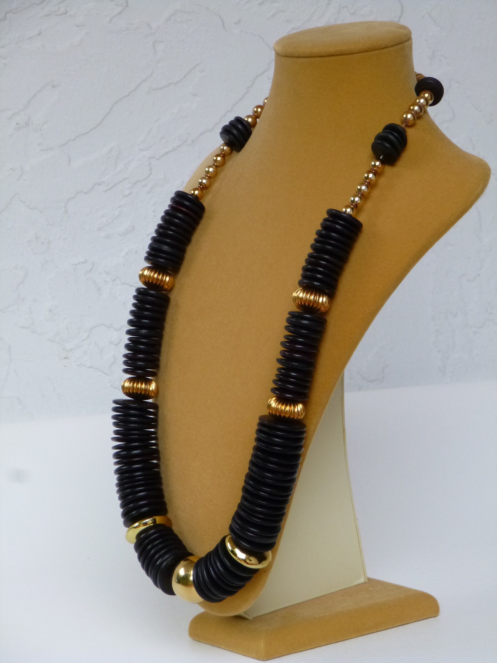 Chunky Black and Gold Beaded Necklace, 29 Inch Statement Jewelry - Etsy