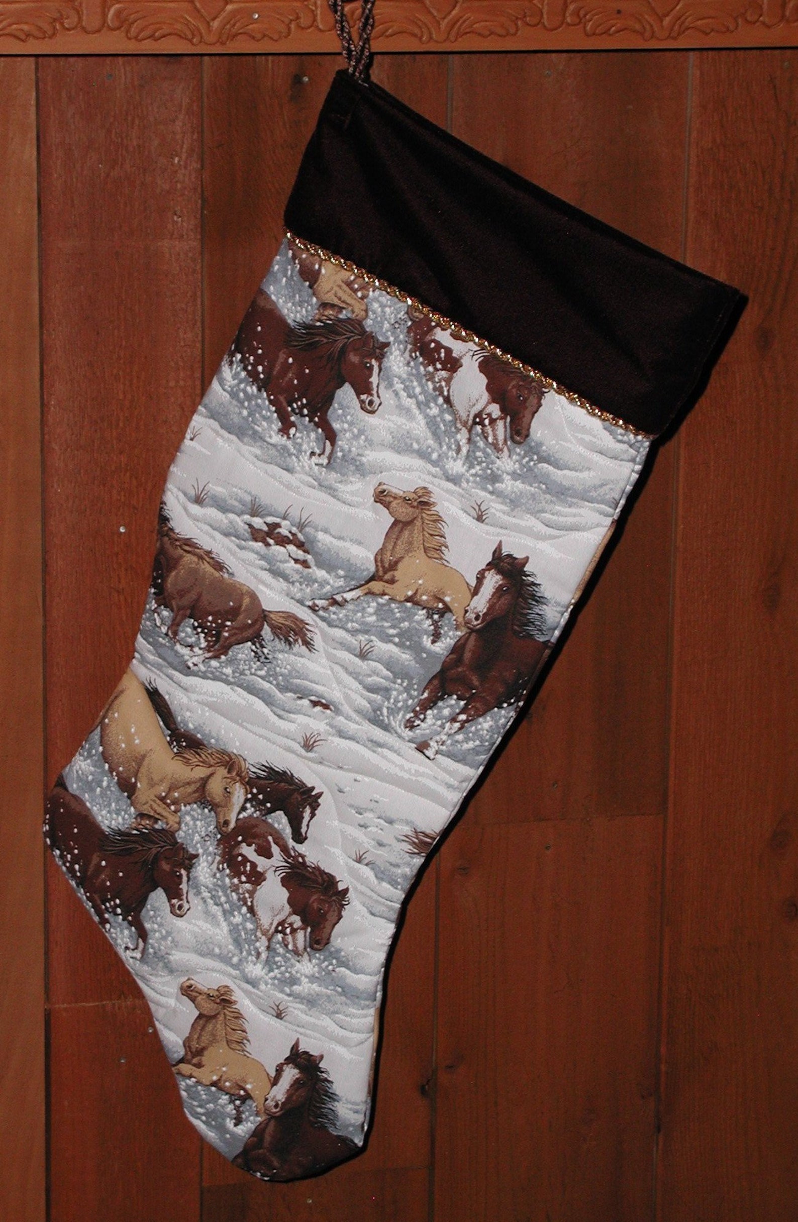 Snowy Horses Christmas Stocking, Brown Velvet Top, Horse Lovers Gift - Etsy