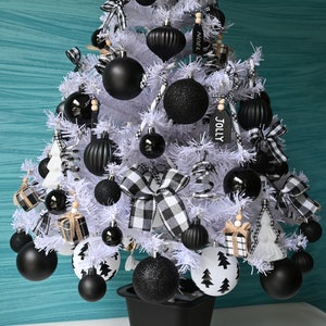 White Christmas Tree, Black and White, 3 FT Plus Tall, Table Top Tree ...