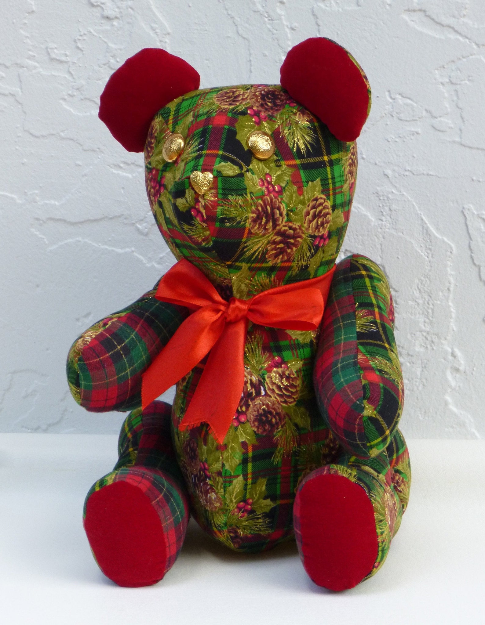 Plaid Teddy Bear, Christmas Teddy, Christmas Bear, Red Plaid Bear ...