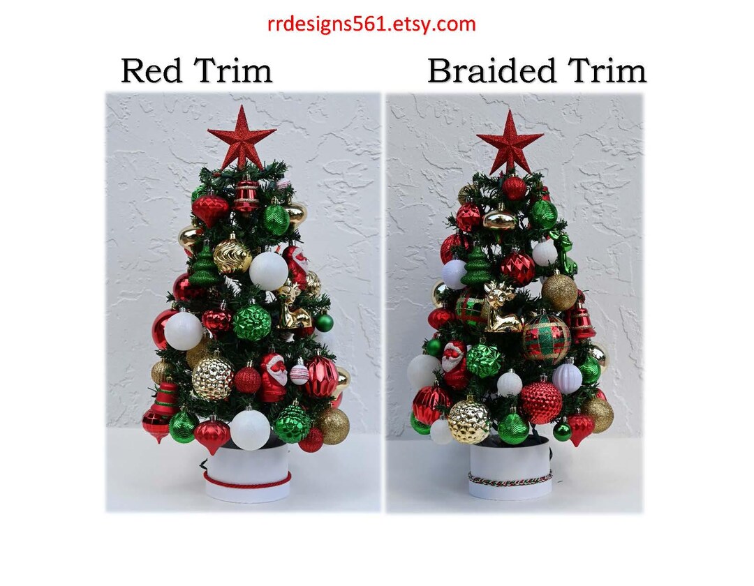 Miniature Christmas Tree Fully Decorated, 50 Multi Colored Lights, Red ...